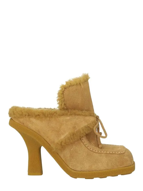 Burberry Suede Shearling Mules - Brown