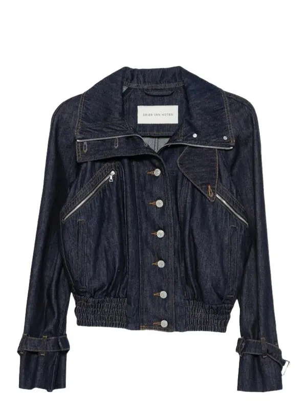 Dries Van Noten Denim Jacket With High Neck - Navy Blue