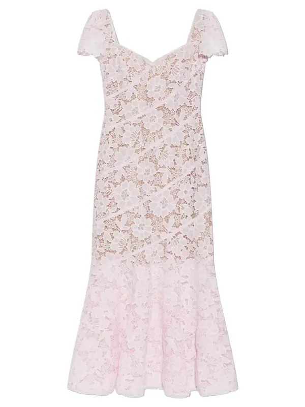 SELF-PORTRAIT Lace Short Sleeve Midi Dress - Pink