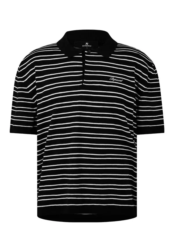 REPRESENT Striped Shortsleeve Knit Polo Shirt - Black