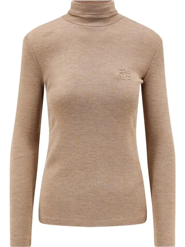 Max Mara Logo Embroidered Mock Neck Knitted Jumper - Nude