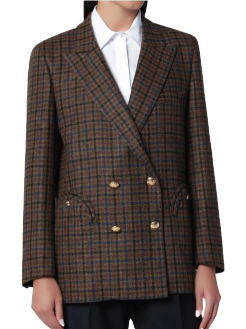 BLAZÉ MILANO Double-breasted Plaid Blazer - Brownish-green