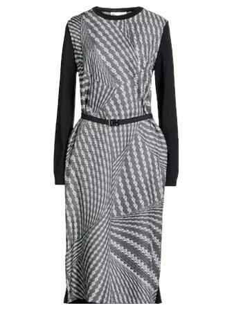 Tory Burch Midi Dress With Printed Panel And Belt - Gray