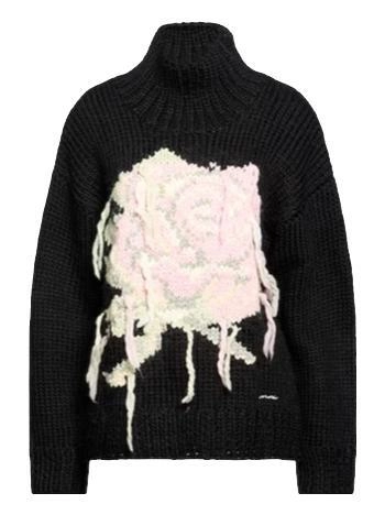 GANNI Embroidered Wool Turtleneck Sweater - Black