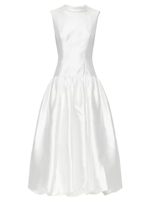 SELF-PORTRAIT Sleeveless Brooch Embellished Satin Dress - White