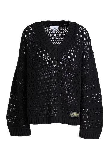 GANNI Heavy Knit Crochet Cardigan - Black