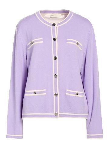 Tory Burch Wool Cardigan With Piped Trims - Purple