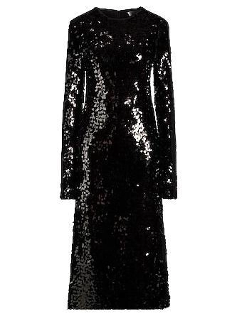 Sportmax Sequined Midi Dress With Long Sleeves And Crewneck - Black
