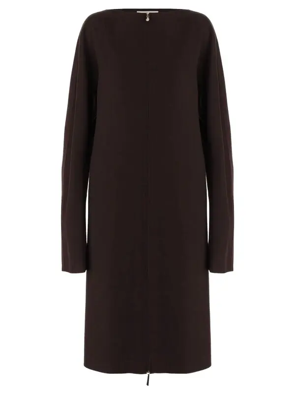 Carven Long Sleeve Round Neck Shift Dress - Chocolate