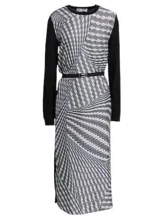 Tory Burch Printed Long Sleeve Midi Dress - Gray
