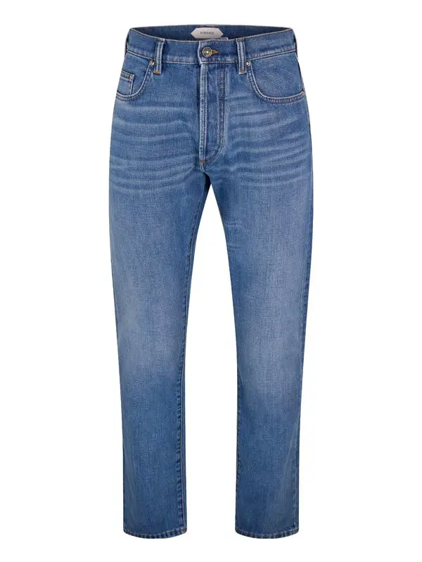 Versace Washed Straight Leg Jeans - Blue