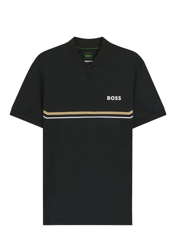 Hugo Boss Half-zip Stand-collar Short-sleeve Polo Shirt - Black