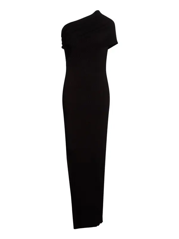 Rick Owens One-shoulder Ribbed Jersey Fitted Dress - Black
