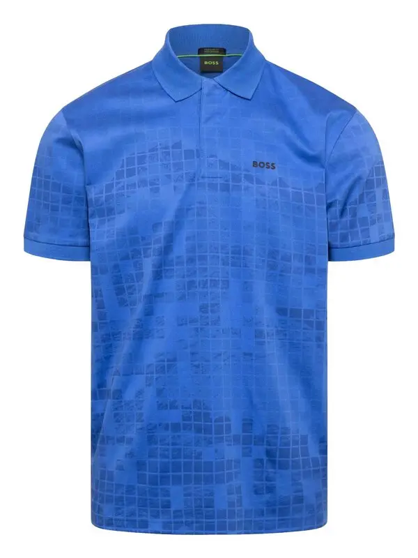 Hugo Boss Subtle Grid Jacquard Shortsleeve Polo Shirt - Blue
