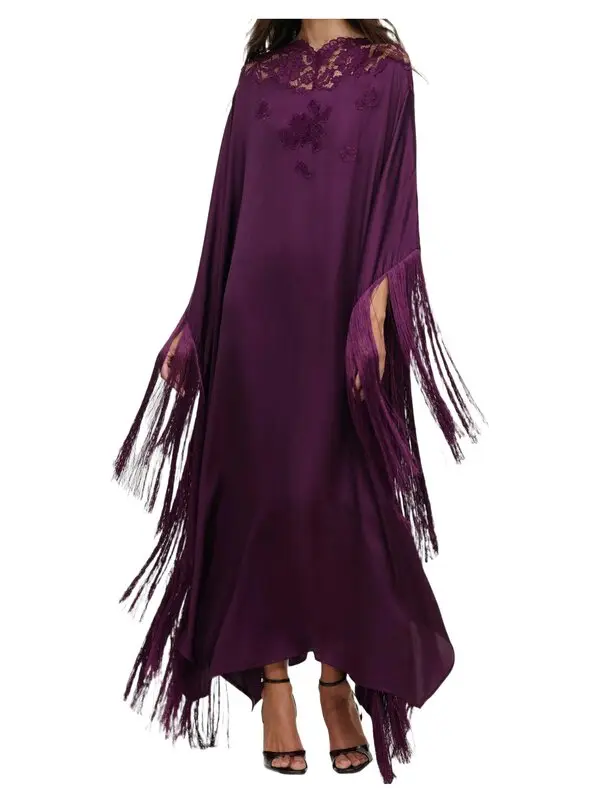 SELF-PORTRAIT Draped Jersey Maxi Dress With Lace Embellishments - Purple