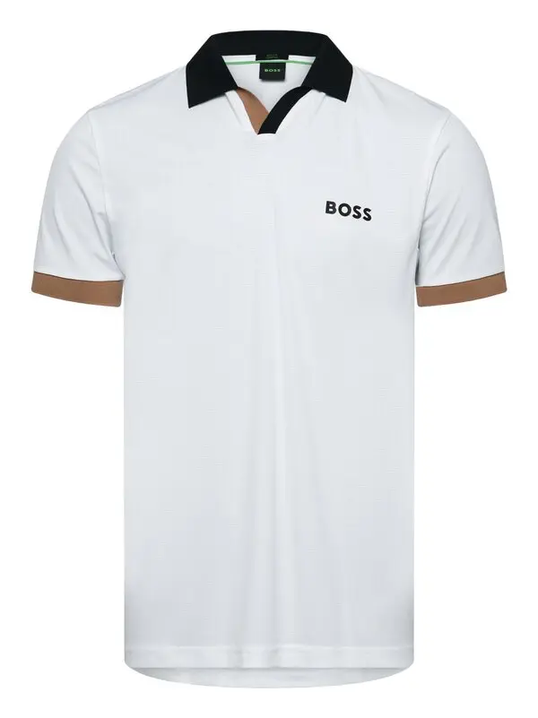Hugo Boss Contrast Vneck Shortsleeve Polo Shirt - White