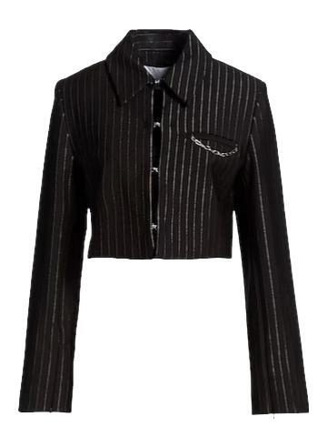 GANNI Slim-fit Striped Cropped Coat - Black