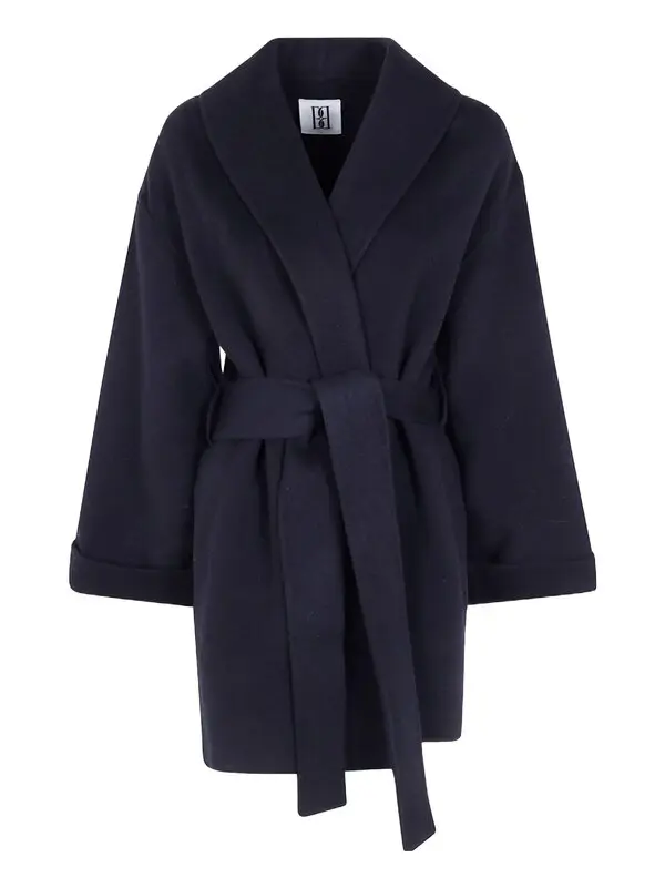 BY MALENE BIRGER Shawl Collar Belted Wrap Coat - Black