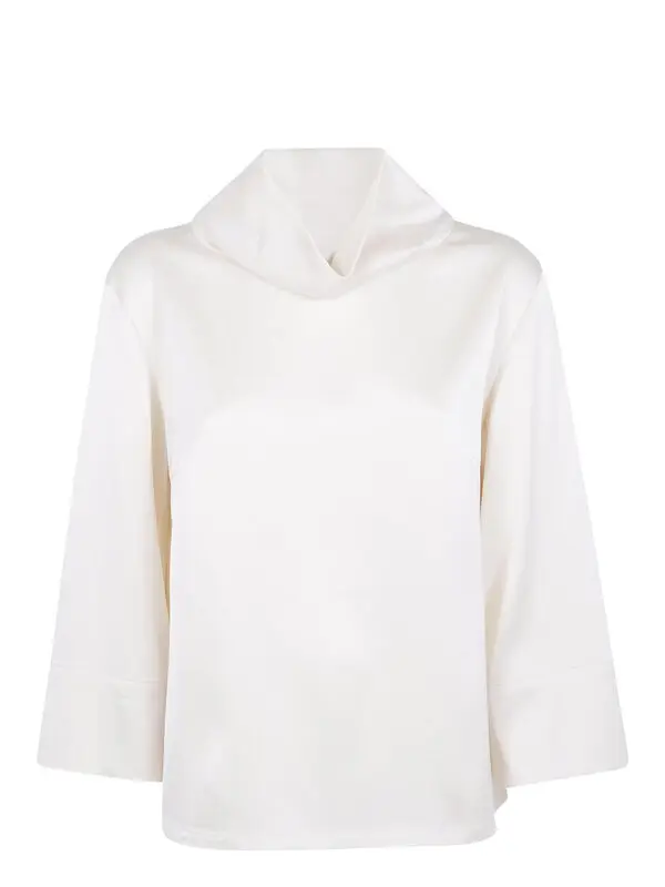 BY MALENE BIRGER Vica Draped Cowl Neck 3/4 Sleeve Sweater - White