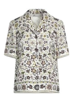 Tory Burch Short-sleeve Collared Shirt With Floral And Fish Print - Gray