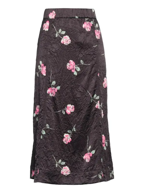 GANNI Floral Print Flared Midi Skirt - Black