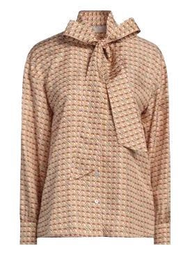 Tory Burch Slim-fit Long-sleeve Printed Shirt With Bow Detail - Nude