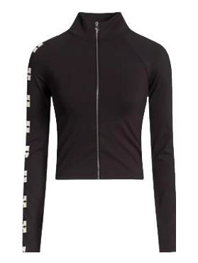 Tory Burch Stand Collar Zip Up Cropped Top - Black