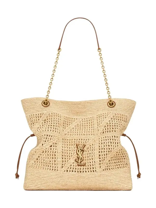 Saint Laurent Jamie Logo Plaque Shopping Bag - Nude