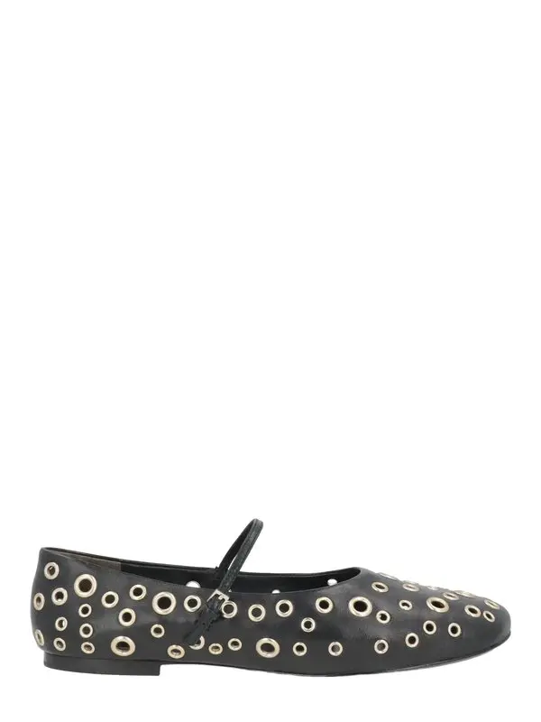 Tory Burch Leather Perforated Mary Jane Flats - Black