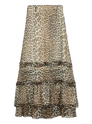 GANNI High-waisted Leopard-print Tiered Maxi Skirt - Nude