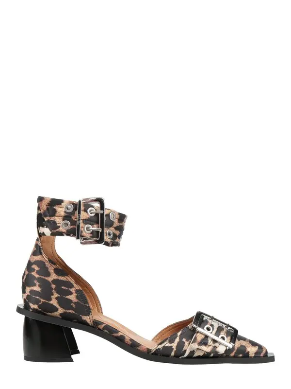 GANNI Leopard Print Satin High Heel Pumps - Black