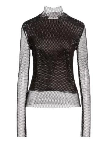 Sportmax Turtleneck Mesh Top With Crystal Appliqués - Black