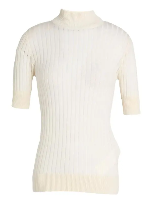 Max Mara Ribbed Knit Turtleneck Short-sleeve Top - White
