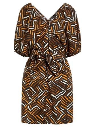 Max Mara Zebra Print V-neck Short Sleeve Belted Dress - Black