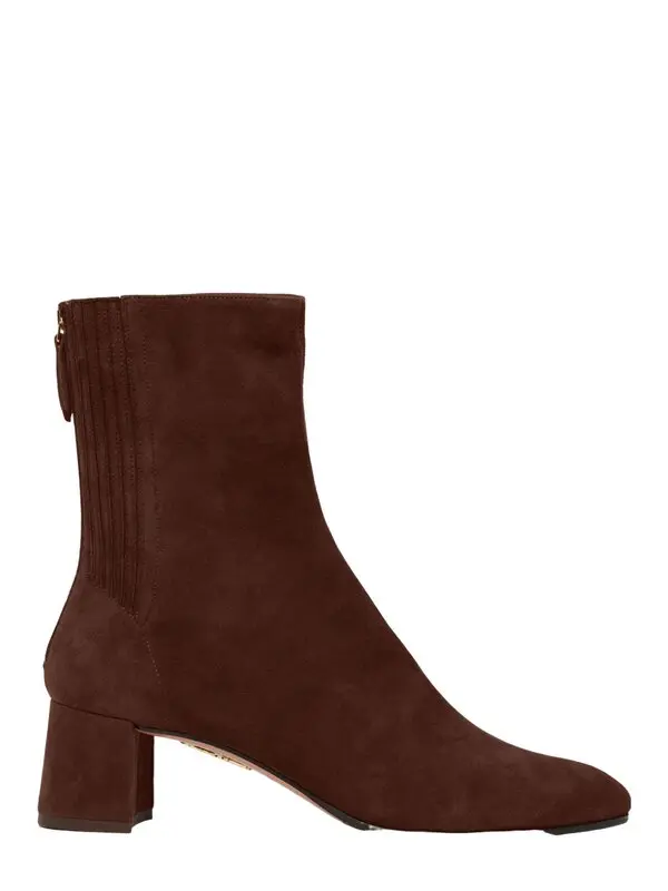 AQUAZZURA Round Toe Block Heel Ankle Boots - Brown