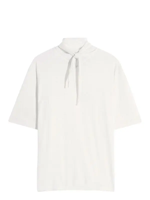LEMAIRE Short-sleeve T-shirt With Tie Neck Detail - White