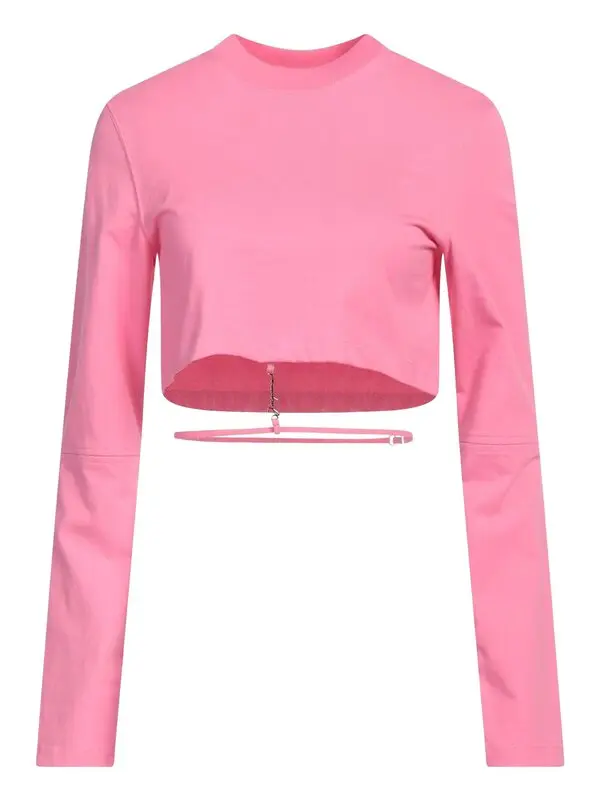 Jacquemus Cropped Jersey T-shirt With Appliqués - Rose Red