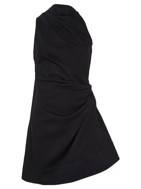 Alexander McQueen Sleeveless Draped Denim Mini Dress - Black