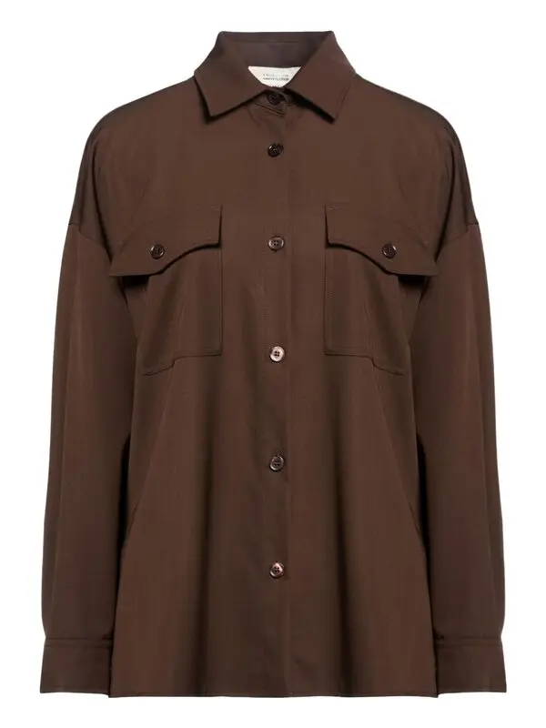 Max Mara Plain Color Cool Wool Long-sleeve Shirt - Brown
