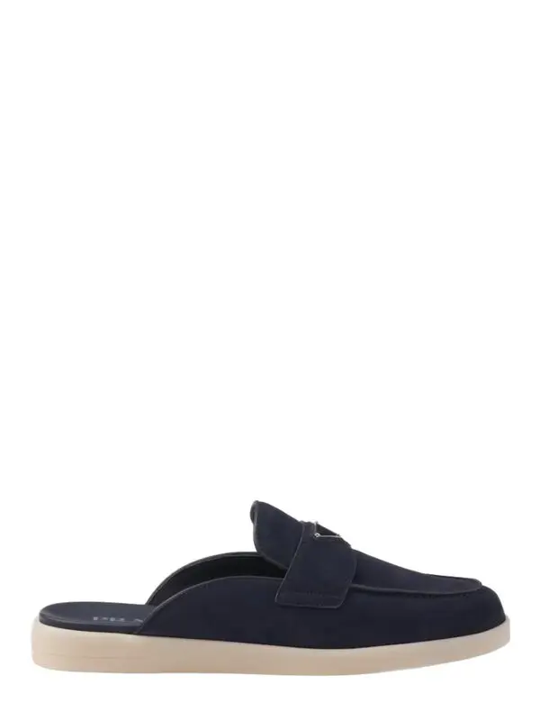 Prada Suede Sabots With Enamel Triangle Logo - Blue