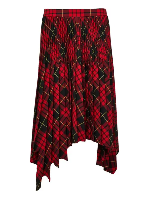Alexander McQueen Asymmetric Tartan Pleated Midi Skirt - Red