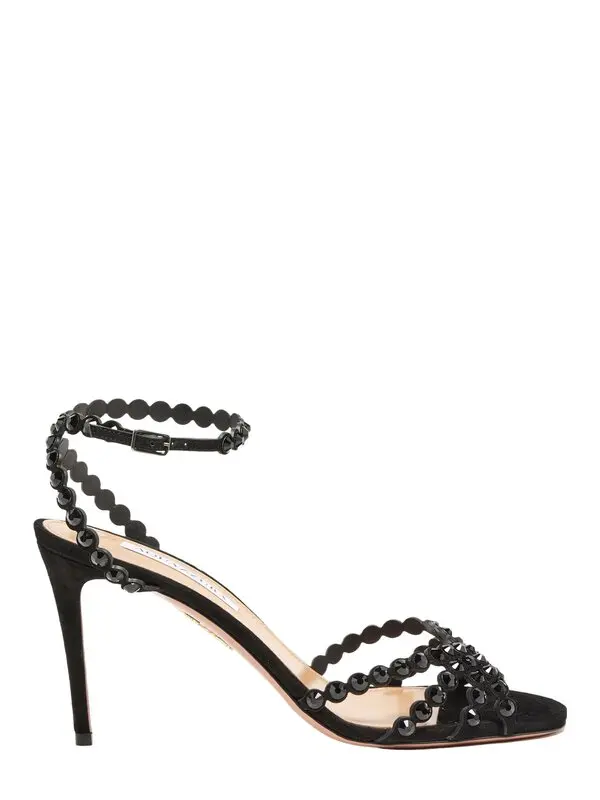 AQUAZZURA Open-toe High-heeled Sandals With Beaded Detailing - Black