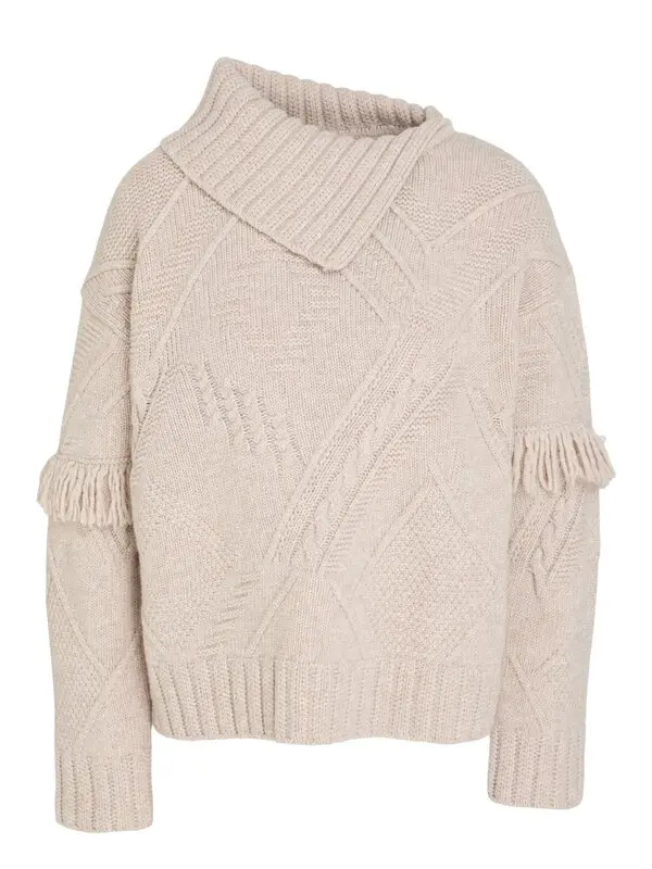 Max Mara Wool Knit Sweater With Tassels - Beige