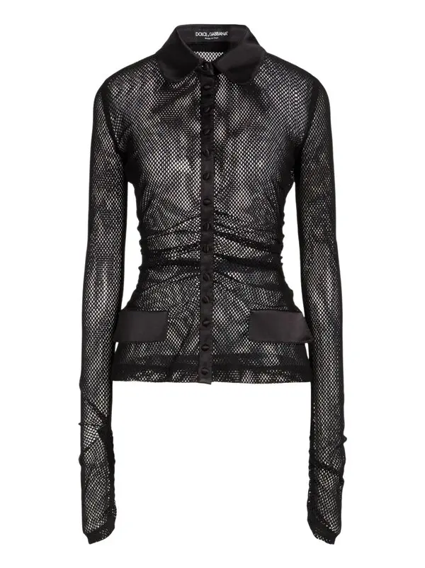 Dolce & Gabbana Long Sleeve Mesh Shirt With Peter Pan Collar - Black