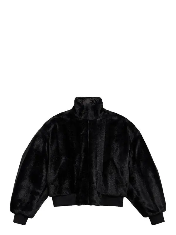 Balenciaga Cropped Faux Fur Jacket - Black