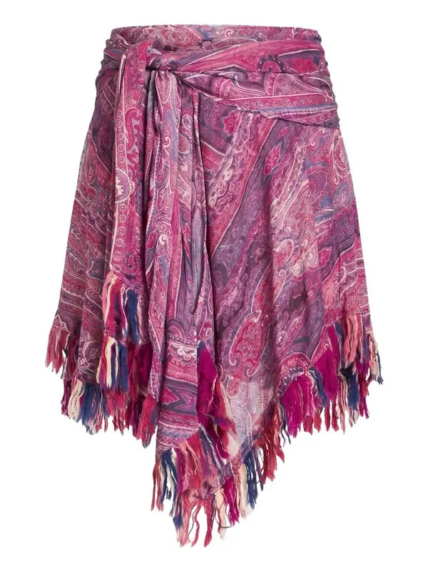 Isabel Marant Étoile Paisley Print Tulle Wrap Mini Skirt With Fringe - Pink