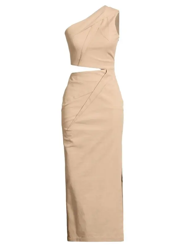Max Mara One-shoulder Maxi Dress With Cutout And Slit - Sand-colored
