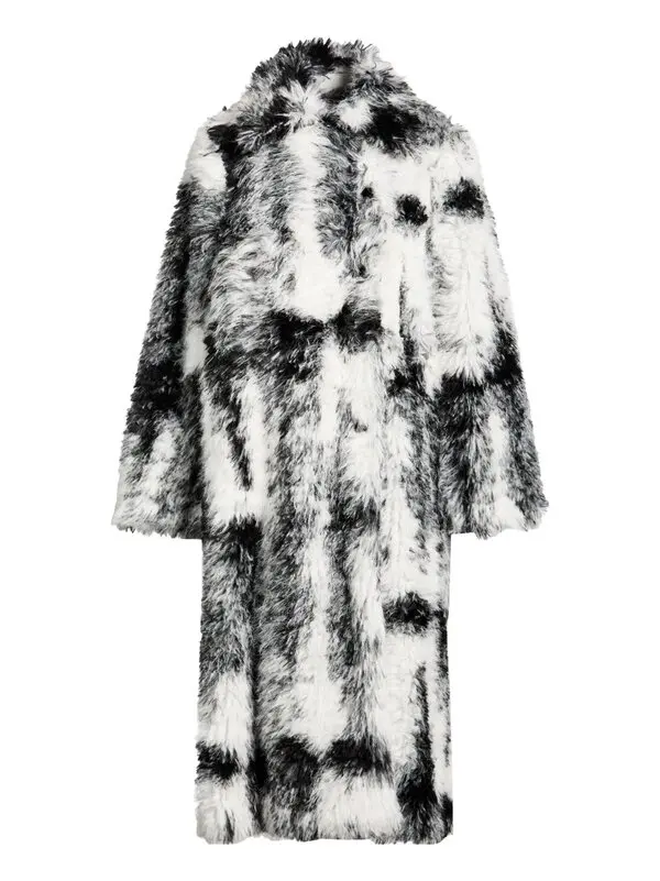 GANNI Color Block Shearling Coat - Black