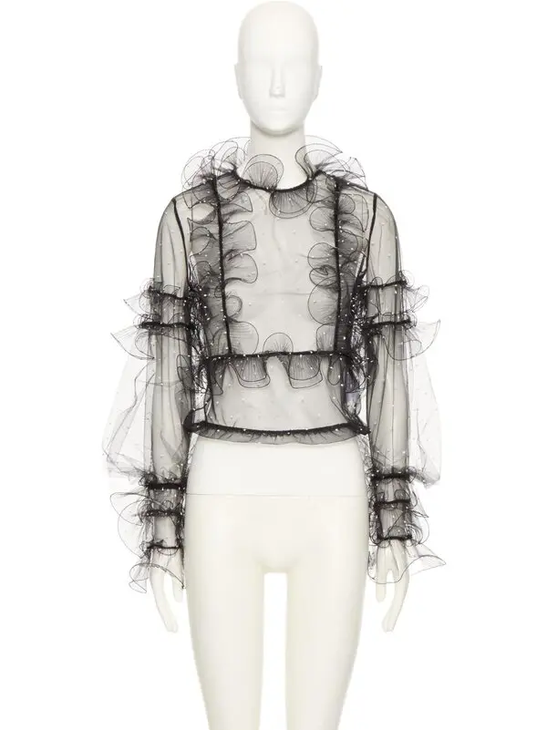 Valentino Garavani Long Sleeve Blouse With Ruffled Design - Black/ivory