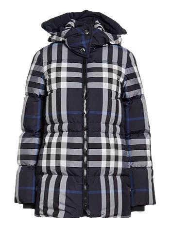 Burberry Plaid Down Jacket With Zip Fastening - Blue